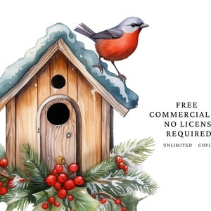 Birdhouse Clipart, Winter Birds Clipart, Christmas Clipart, Winter ...