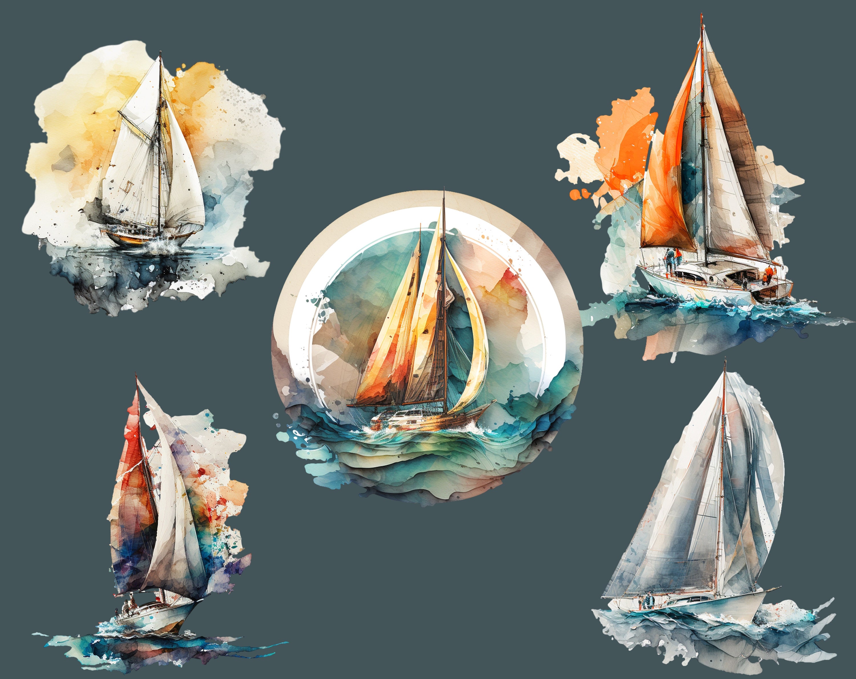 Sailing Yacht Clipart. Sea Clipart Ocean Clip Art PNG. - Etsy