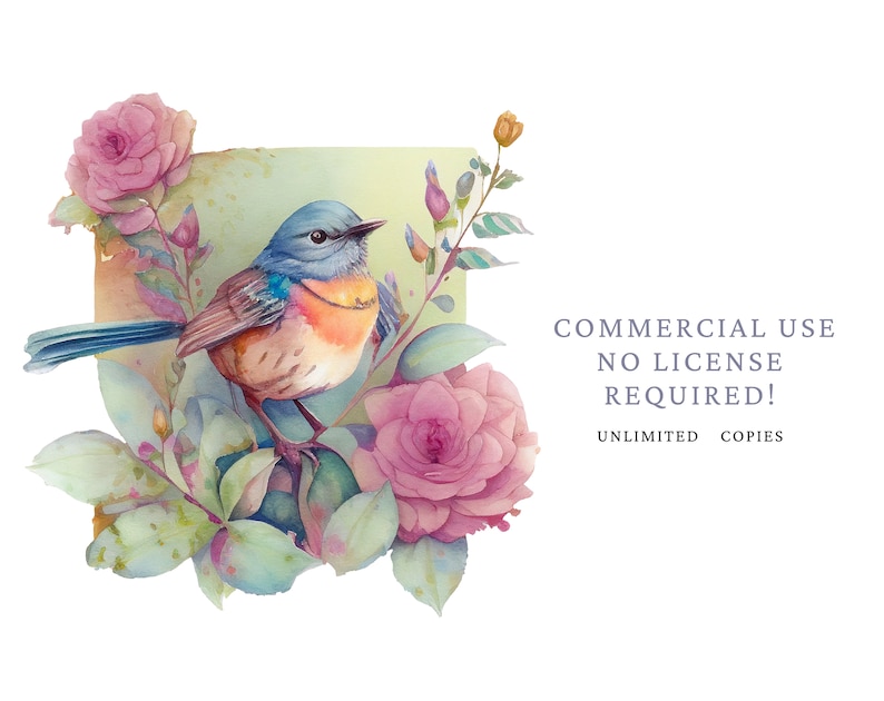 Spring Bird Clipart, Floral Clip Art, Png. Watercolor Clipart. Free ...