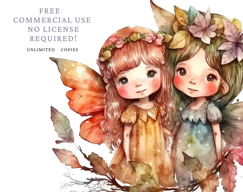 Fairy Friendship Clipart, Watercolor Elf Art (PNG, Digital Download) - Etsy