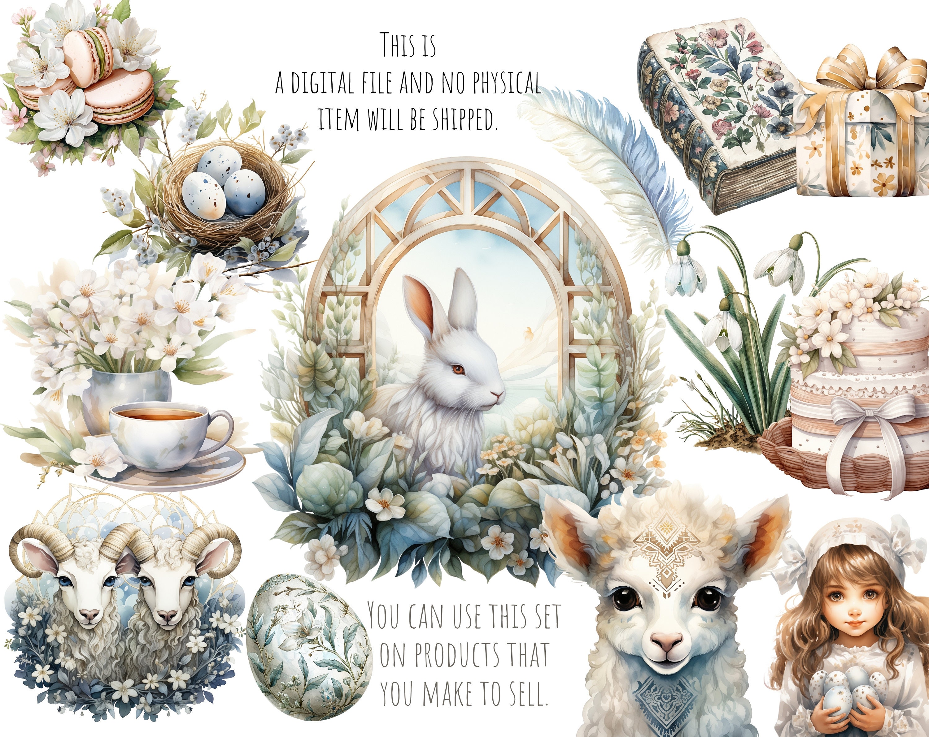 Easter Bundle. Spring Clipart, White Floral Clip Art, Boho Easter ...