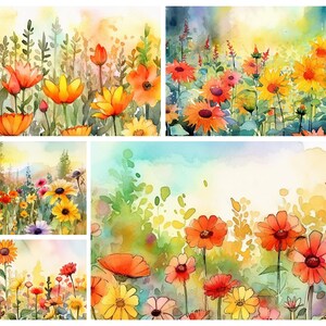 Meadow Digital Paper, Field, Wild Flowers. Watercolor Scrapbook Paper ...