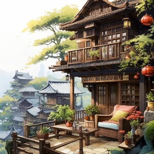 Balcony Digital Paper, Travel Digital Paper. Watercolor Scrapbook Paper ...