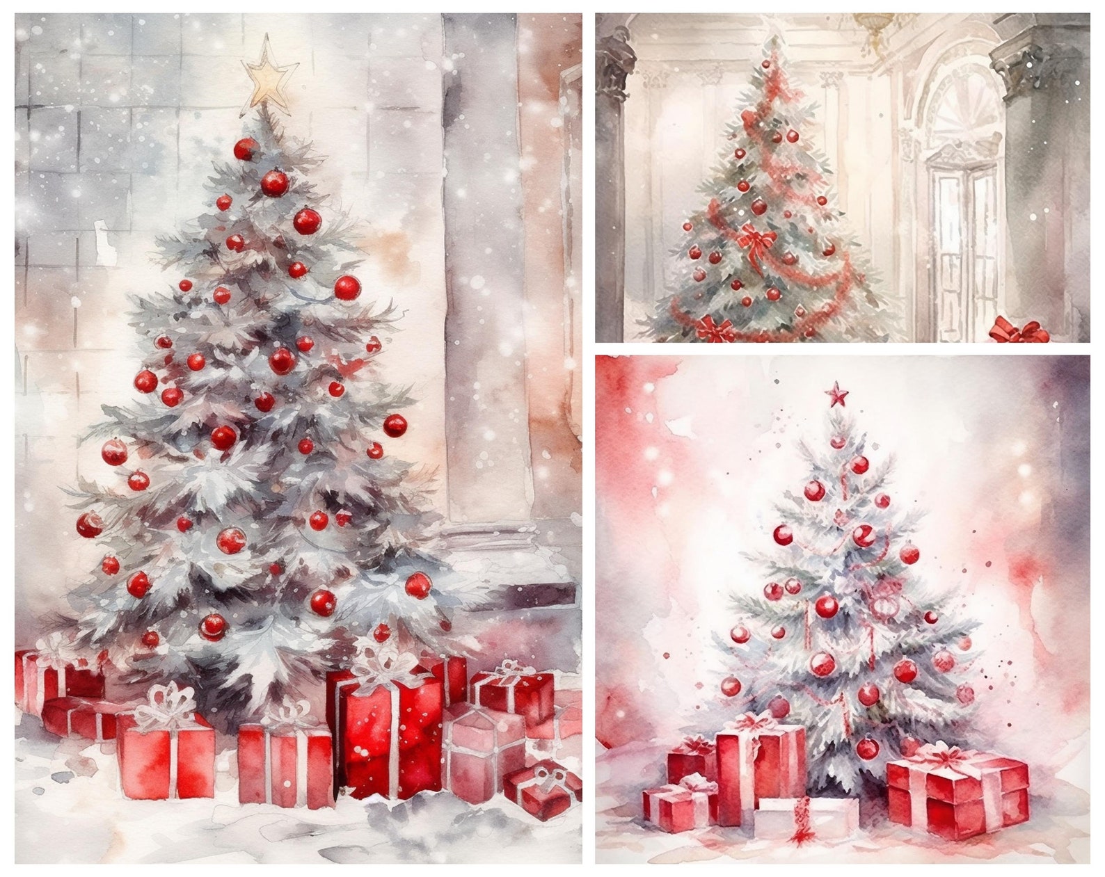 Christmas Digital Paper, Cozy Winter Night Pattern. Watercolor Digital ...