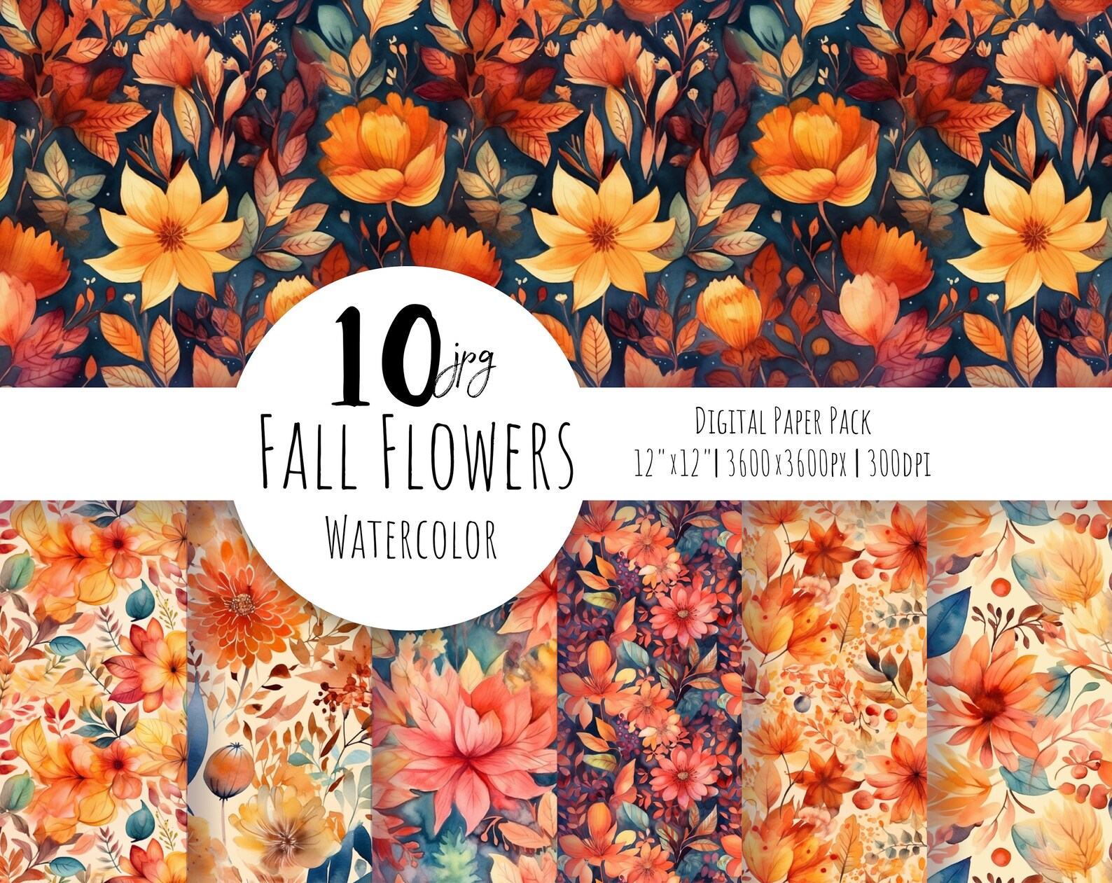 Fall Flowers Digital Paper, Seamless Pattern, Autumn. Floral Clipart ...