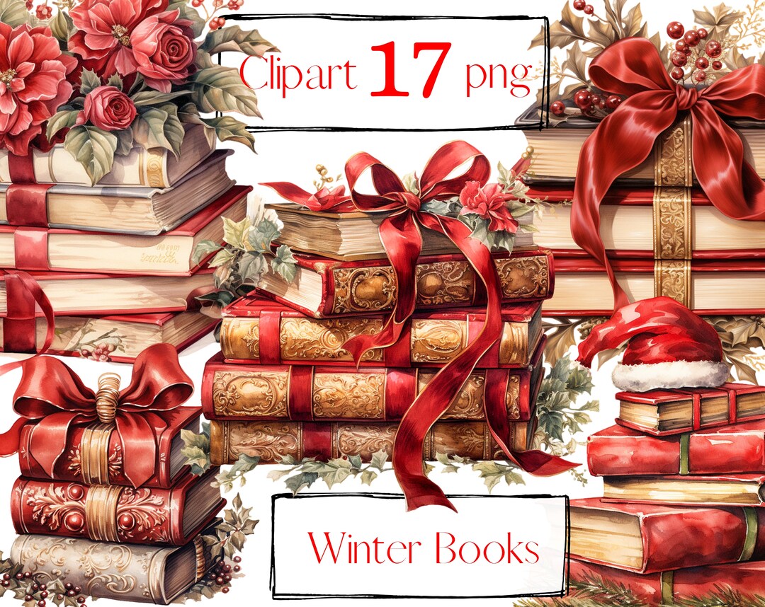 Winter Book Clipart, Books Bundle, Reading Clipart, Library, Old Books ...