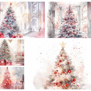 Christmas Digital Paper, Cozy Winter Night Pattern. Watercolor Digital ...