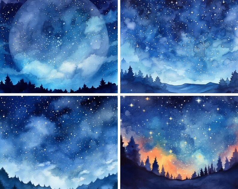 Night Sky Digital Paper, Watercolor Star Backgrounds (PNG, 5x5) - Etsy