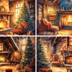 Christmas Digital Paper, Cozy Winter Night Pattern. Watercolor Digital ...