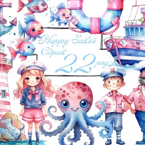Happy Sailor Clipart, Nautical Clipart, Sea Clipart, Nursery, Birthday ...
