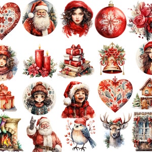 Red Classic Christmas Clipart. Santa Claus, Present, Gift, Elf, Snow ...