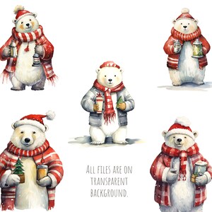 White Bear Clipart, Christmas Clipart. Winter PNG Bundle. Watercolor ...