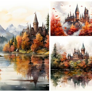 Hogwarts, Autumn Digital Paper, Gothic. Watercolor Scrapbook Paper for ...