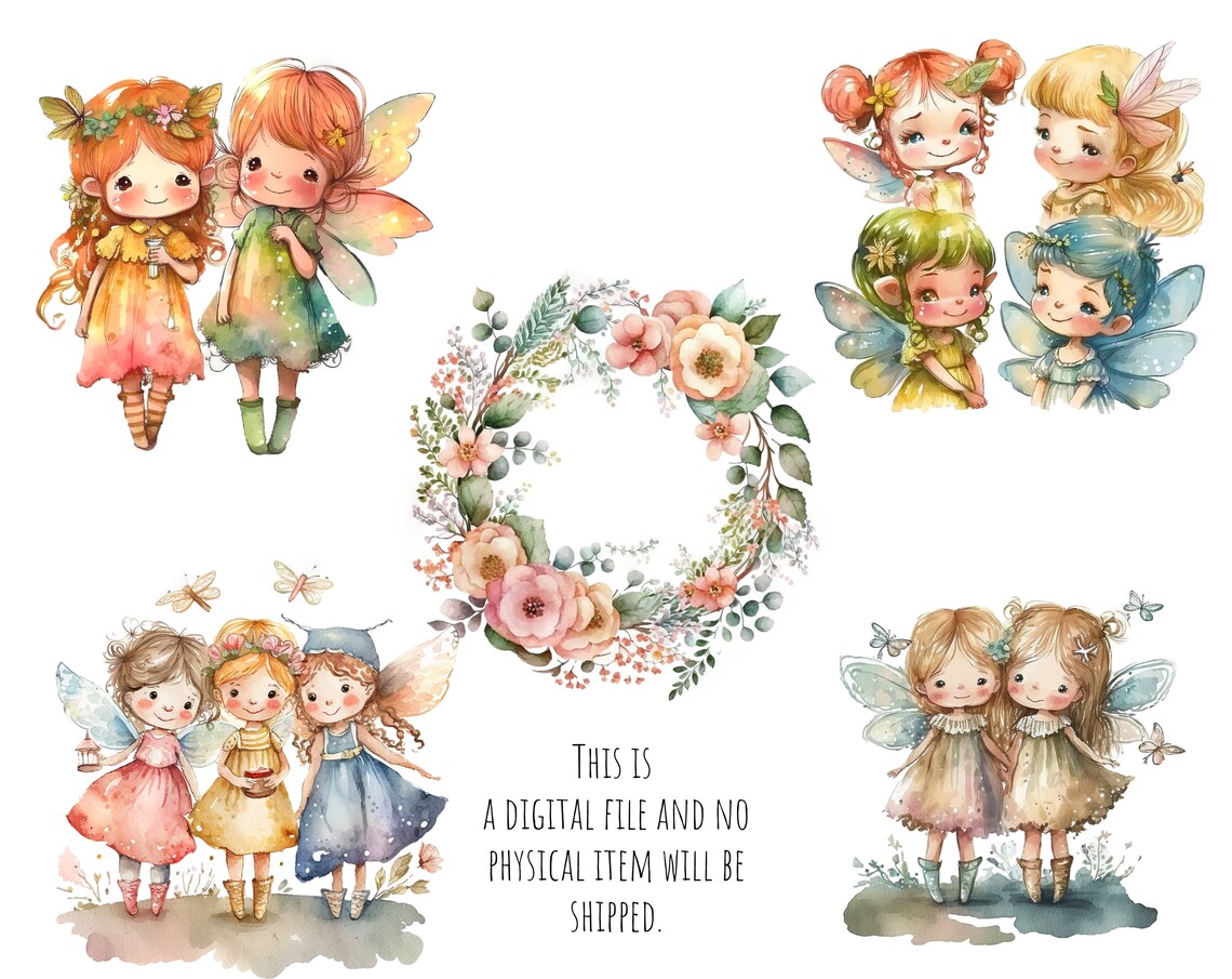 Fairy Friendship Clipart, Watercolor Elf Art (PNG, Digital Download) - Etsy