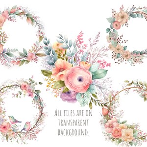 Pink Floral Clipart, Wreath Clip Art, Flower Frame, Boho Bouquets ...