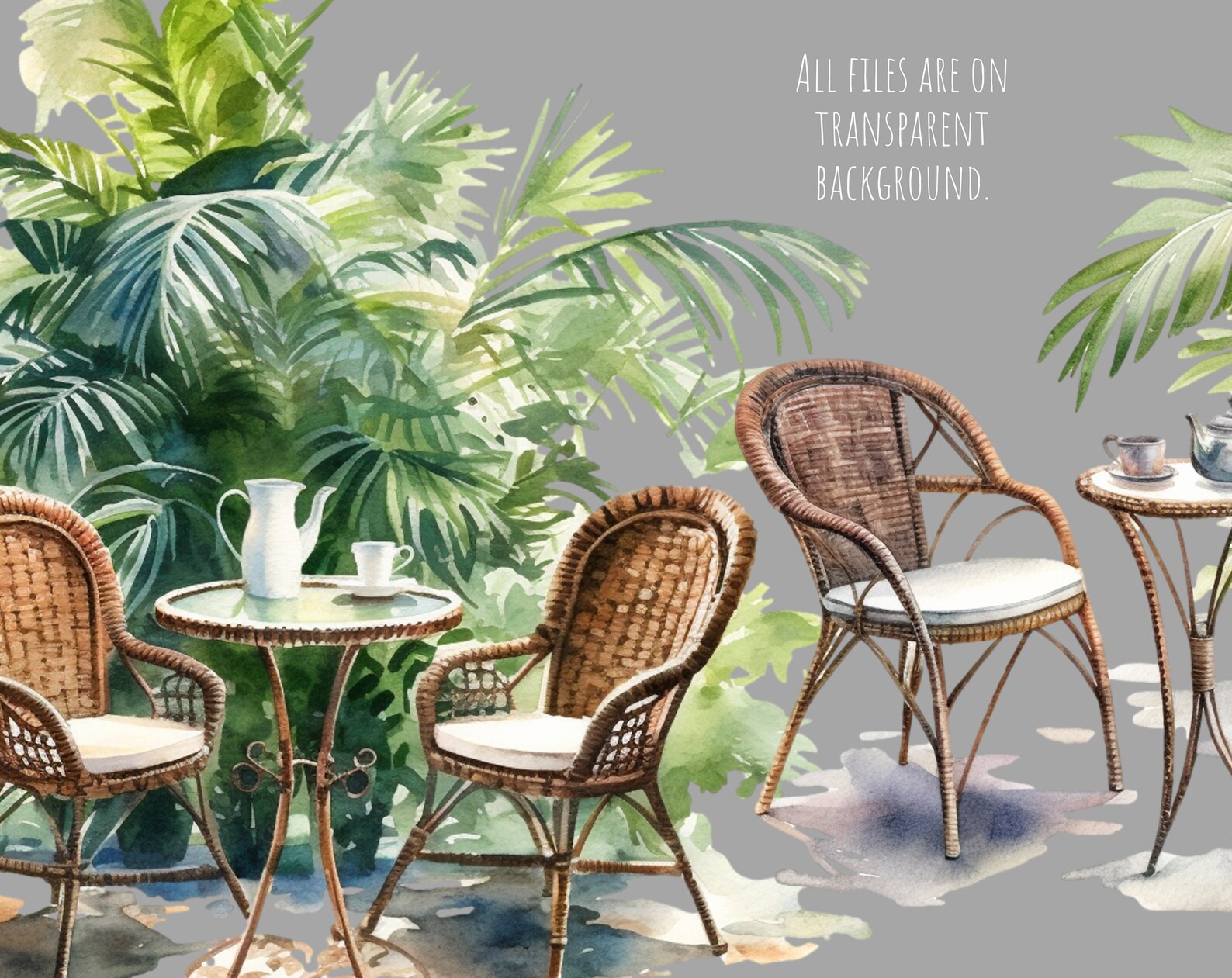 Tropical Garden Clipart, Wicker, Picnic Clip Art, Png. Digital ...