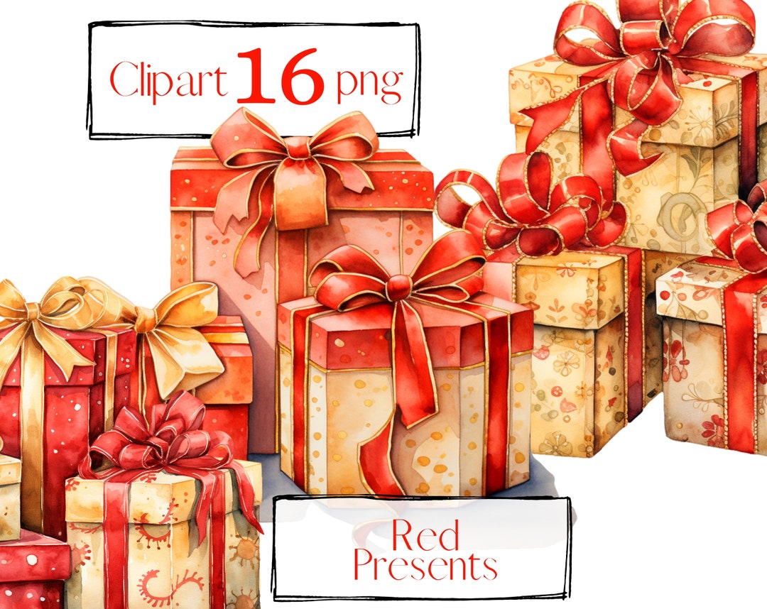 Christmas Gift Clipart. Present Clipart. Christmas Clipart. Red Gold ...