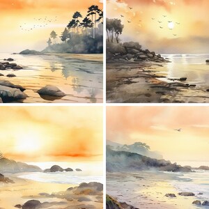 Beach Digital Paper, Sunrise Digital Paper. Watercolor Scrapbook Paper ...