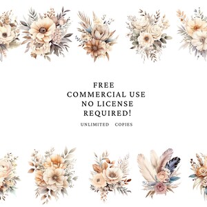Boho Bundle, Boho Flowers PNG, Watercolor Floral Clipart, Bouquets ...