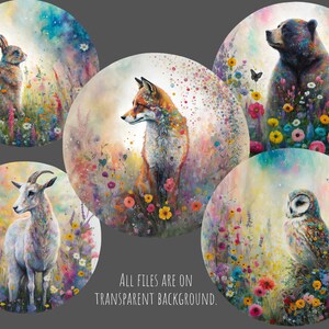 Cute Animals Clipart, Animals in the Flowers Clip Art, Png. Digital ...