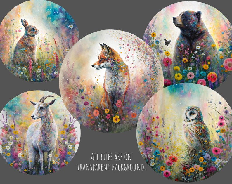 Cute Animals Clipart Animals in the Flowers Clip Art Png. - Etsy