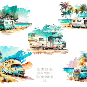 RV Camping Clipart, RV Clip Art, Travel Clipart, Watercolor Summer ...