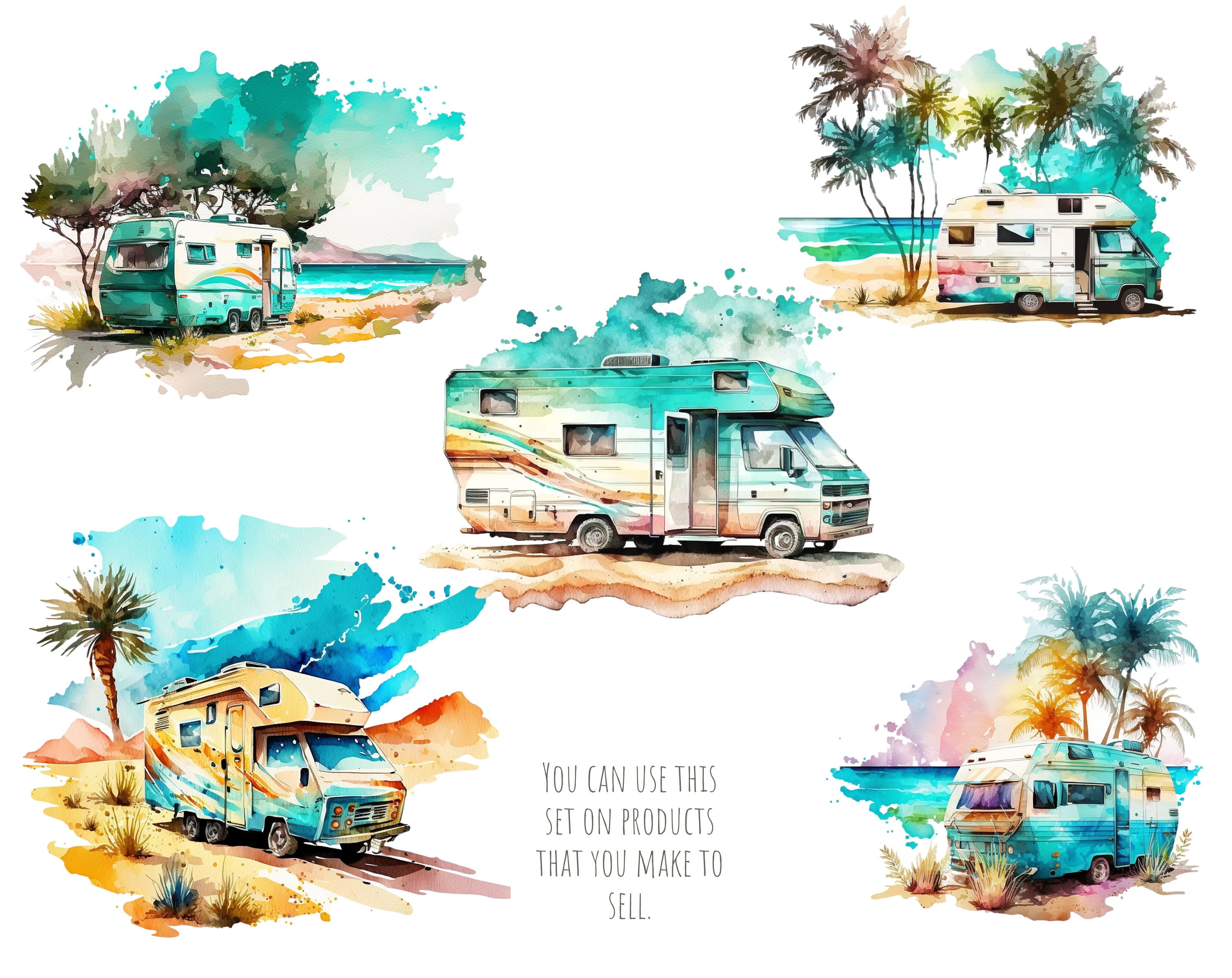 RV Camping Clipart RV Clip Art Travel Clipart Watercolor - Etsy Australia