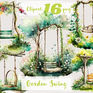 Garden Swing Clipart, Garden Clipart, Floral Clip Art, Summer ...