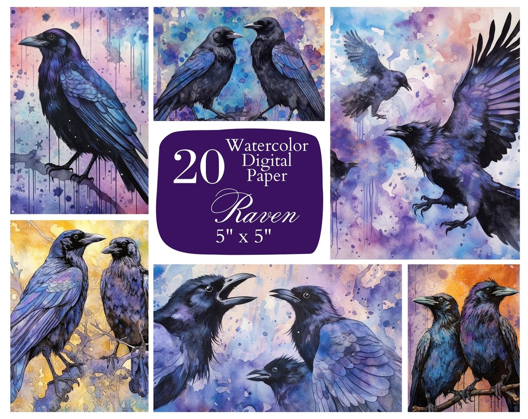 Raven Digital Paper, Wizard Digital Paper. Watercolor Scrapbook Paper ...
