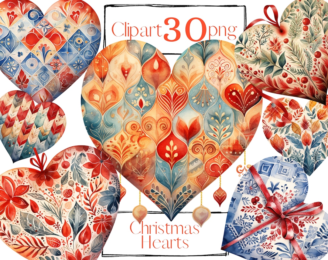 Christmas Heart Clipart. Winter Clipart, Love Clip Art, Wedding PNG ...