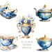 Blue Tea Time Clipart, Tea Set Clip Art, Vintage Teacup Clipart ...