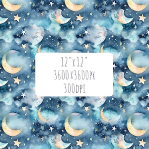 Star Digital Paper, Seamless Pattern, Sky Pattern. Moon Clipart, Night ...