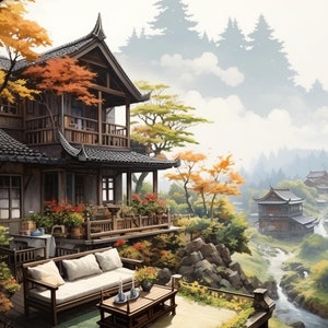 Balcony Digital Paper, Travel Digital Paper. Watercolor Scrapbook Paper ...