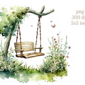 Garden Swing Clipart, Garden Clipart, Floral Clip Art, Summer ...