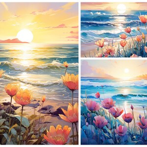 Beach Digital Paper, Sunrise Digital Paper. Watercolor Scrapbook Paper ...