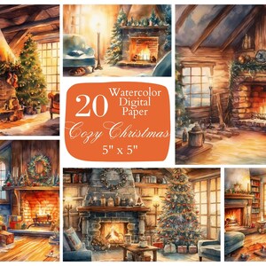 Christmas Digital Paper, Cozy Winter Night Pattern. Watercolor Digital ...