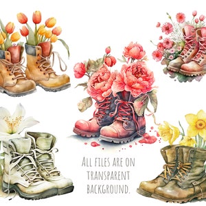 Floral Boots Clipart. Spring Garden Clipart, Png. Digital Watercolor ...