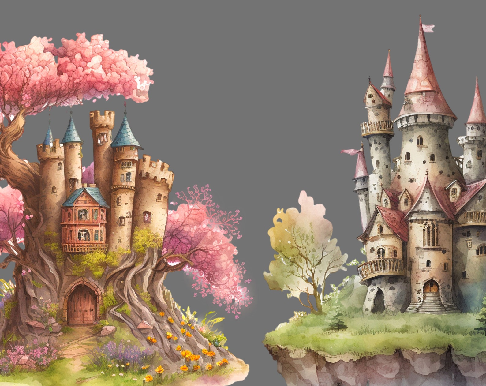 Spring Fairy Castle Clipart, Png. Magic Palace. Elf Village. Digital ...