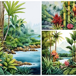 Tropical Digital Paper, Tropical Forest. Watercolor Scrapbook Paper for ...