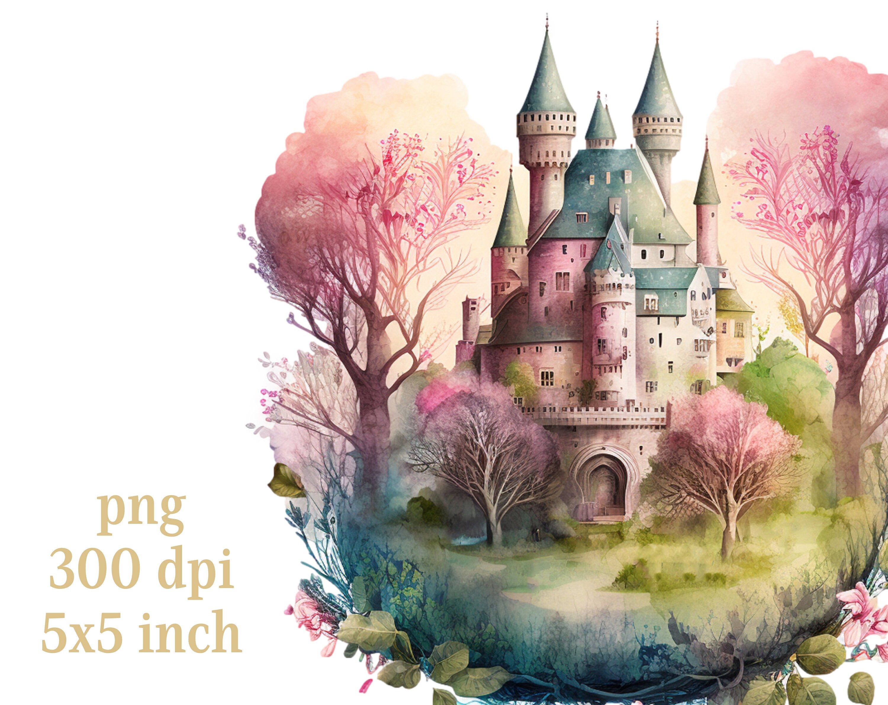 Spring Fairy Castle Clipart, Png. Magic Palace. Elf Village. Digital ...
