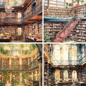 Library Digital Paper, Book Pattern, Read. Watercolor Scrapbook Paper ...