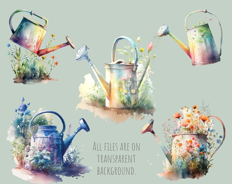 Watering Can Clipart, Garden Clipart, Floral Clip Art, Png. Digital ...