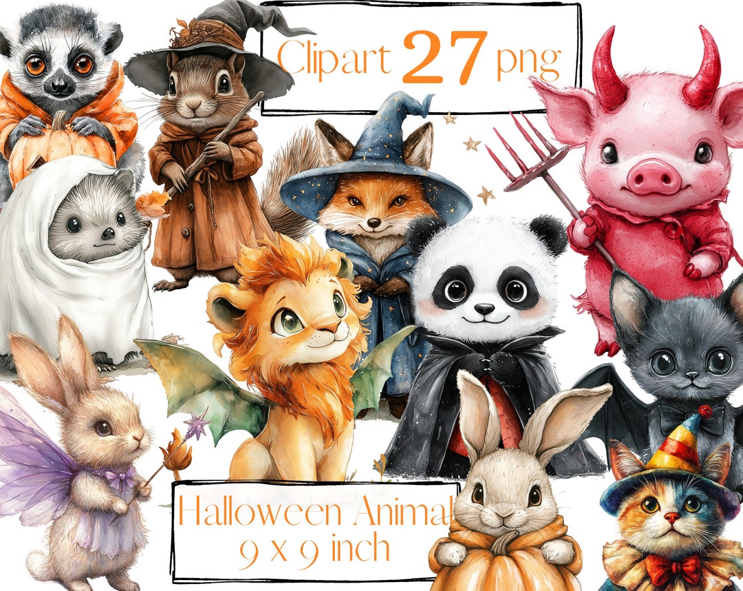 Halloween Clipart, Watercolor Halloween, Halloween Bundle, Cute Animals ...