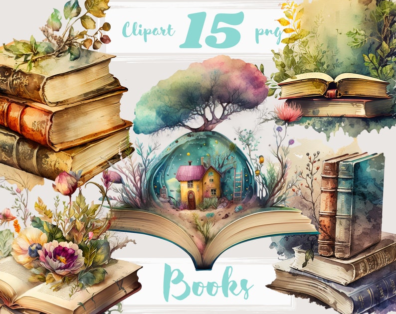 Book Clipart Books Bundle Reading Clipart Library Clipart - Etsy