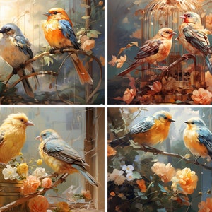 Bird Digital Paper, Floral Clipart. Bird Clipart, Watercolor ...