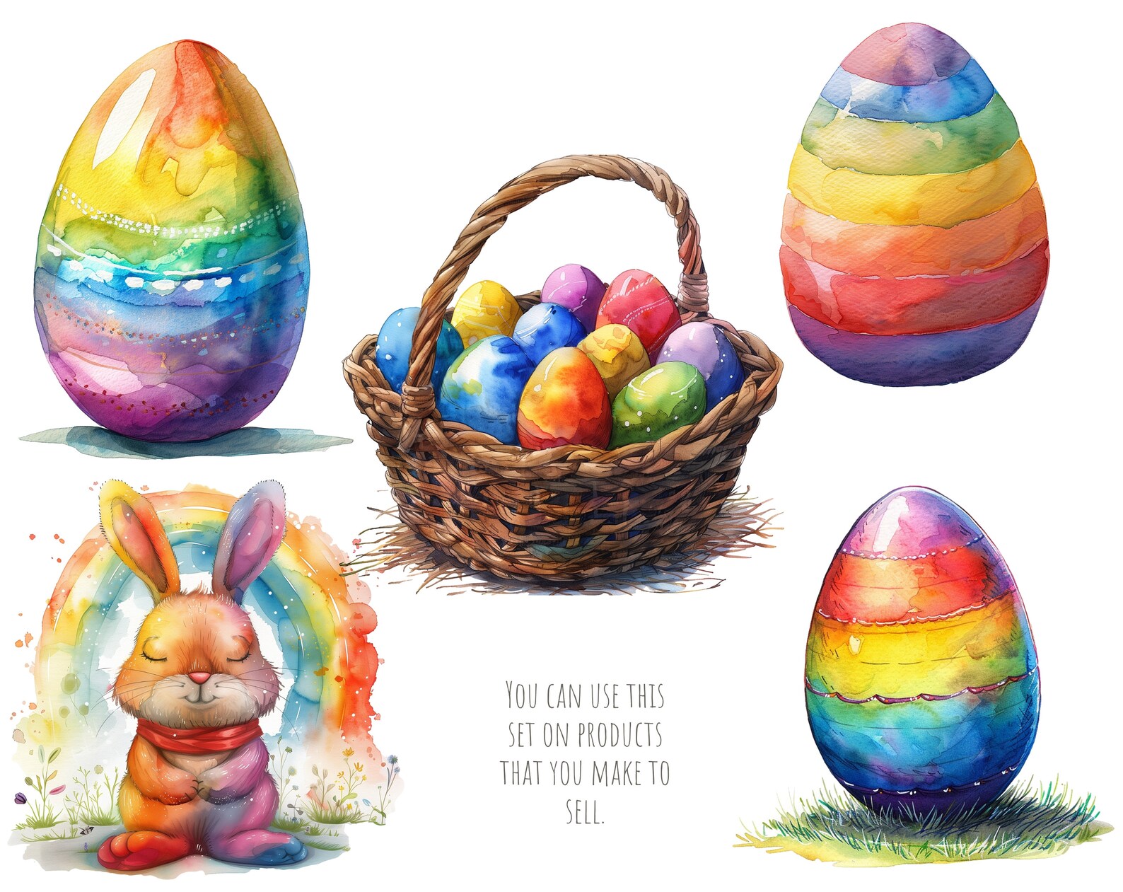 Rainbow Easter Clipart, Easter Eggs Clipart, Boho Easter, Bunny, Junk ...