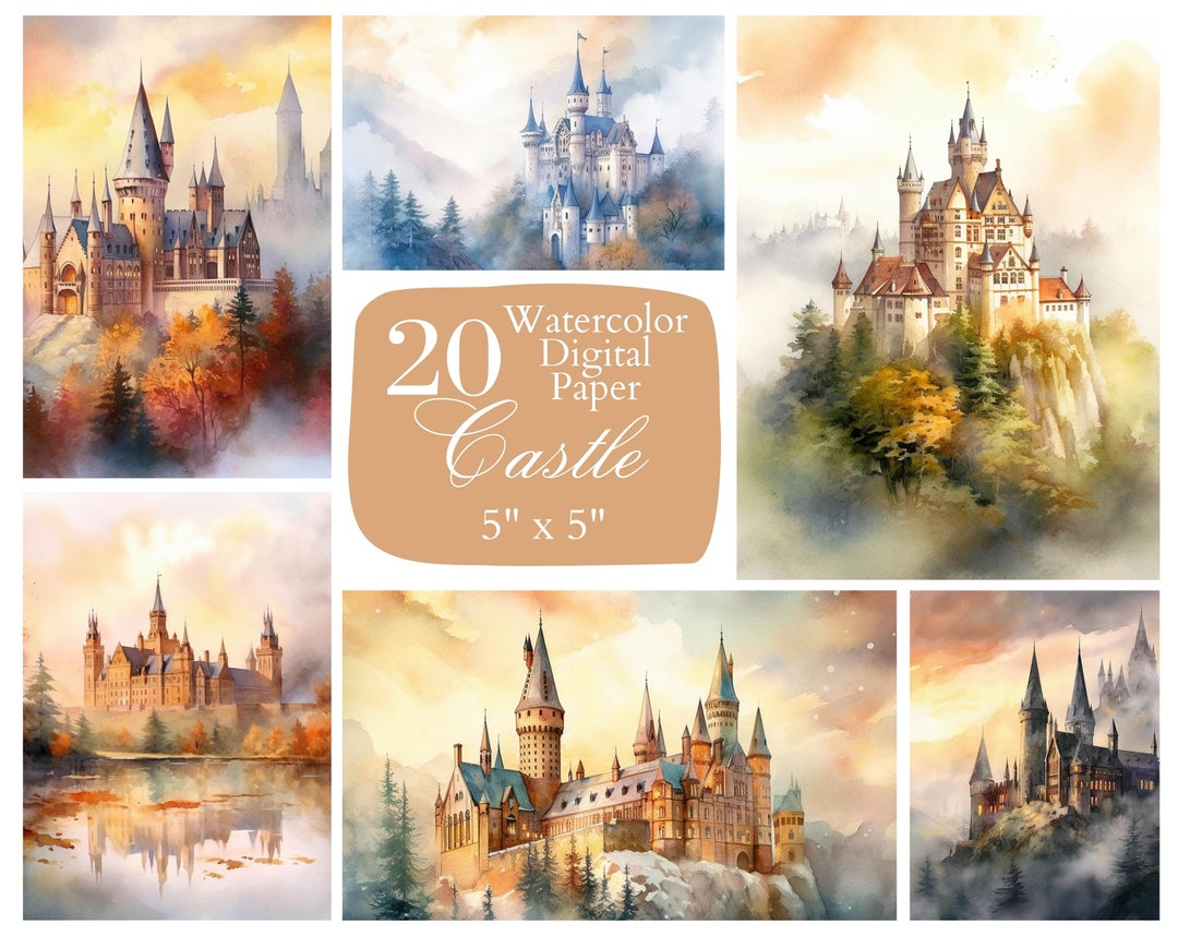 Castle Digital Paper, Summer. Watercolor Scrapbook Paper for Free ...