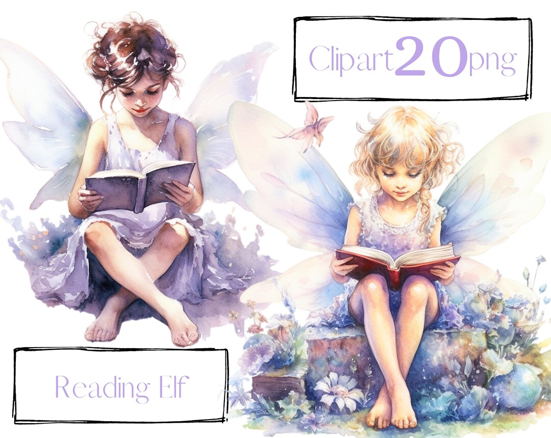 Reading Fairy Clipart, Elf Clip Art, Book Clipart, Png. Digital ...