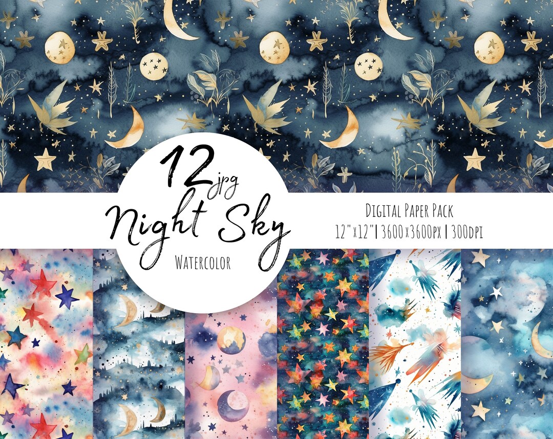 Star Digital Paper, Seamless Pattern, Sky Pattern. Moon Clipart, Night ...