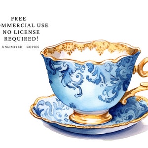 Blue Tea Time Clipart, Tea Set Clip Art, Vintage Teacup Clipart ...